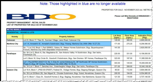 812 BDO Foreclosed Properties in November 2023 Nationwide List • ForeclosurePhilippines.com