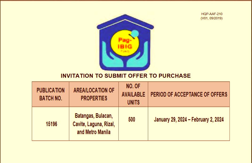 Pag-IBIG NCR Negotiated Sale Batch 15196 on January 29 to February 02 ...