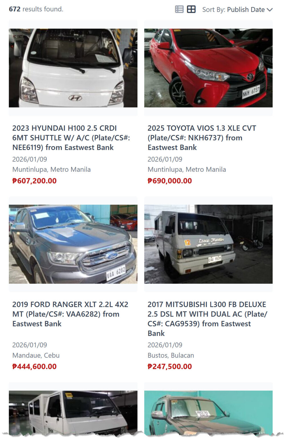 232 EastWest Bank Repossessed Cars in January 16, 2026 List ...